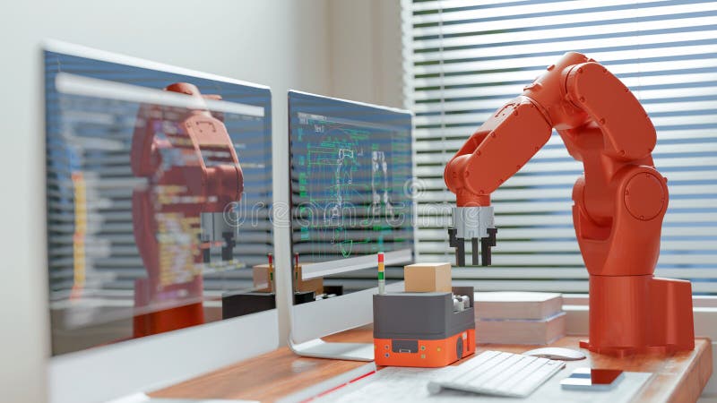 3D Computer Generated Image: Robot and Model of AGV in LAB. Stock Illustration - Illustration of ...