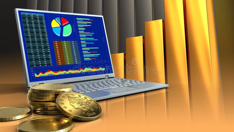Golden computer stock illustration. Illustration of reflection - 7271569