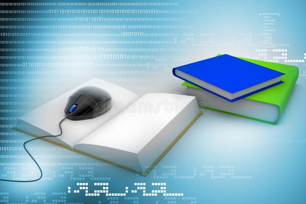 3d Computer Mouse and Books - E-learning Concept Stock Illustration ...