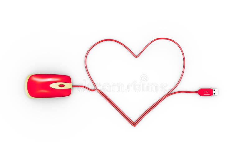 3d Computer Mouse Cable and Heart Shape Stock Illustration ...