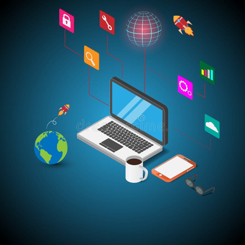 3d Computer Technology, Communications, Flat Design. Stock Vector ...