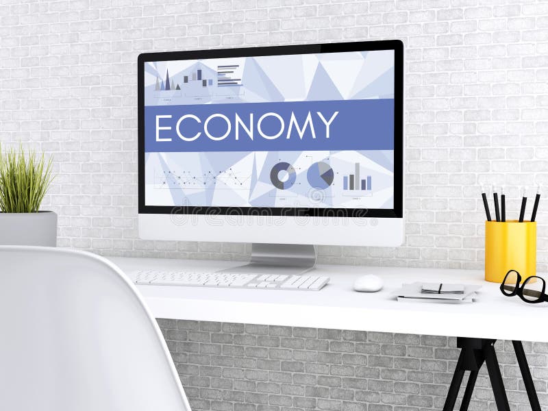 3d Computer with Word ECONOMY. Stock Illustration - Illustration of ...