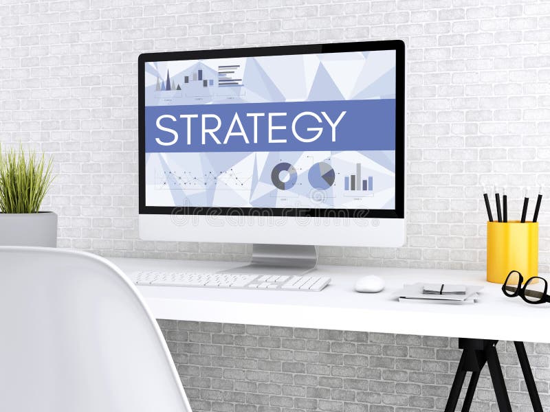3d Computer with Word STRATEGY. Stock Illustration - Illustration of ...