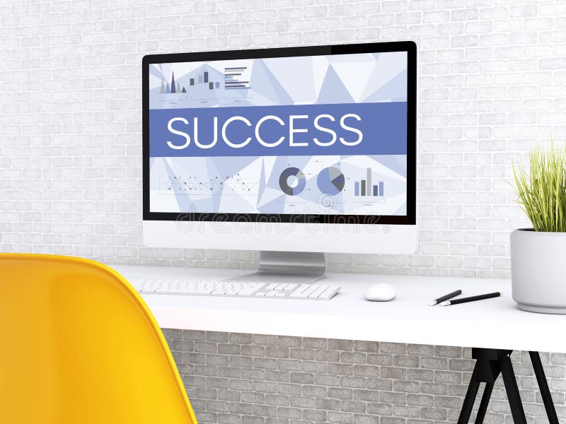 3d Computer with Word SUCCESS. Stock Illustration - Illustration of ...