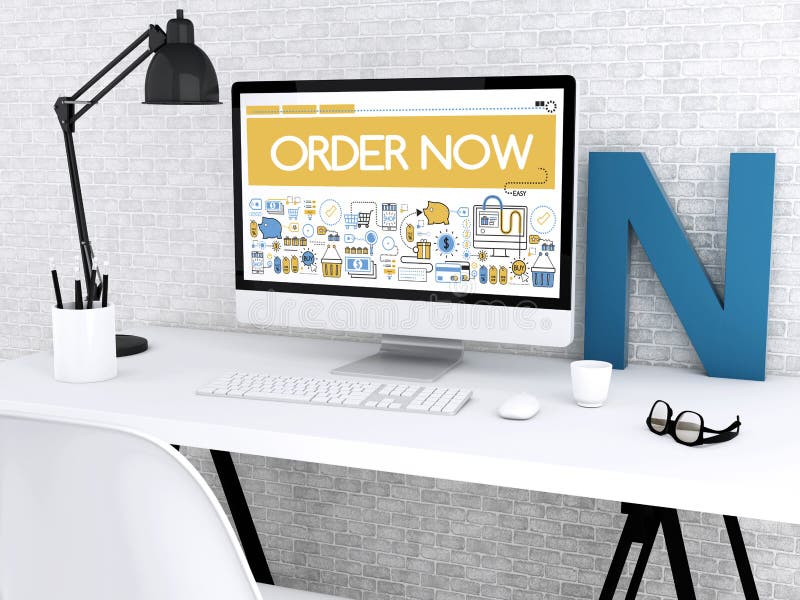 3d Computer with Words ORDER NOW. Stock Illustration - Illustration of ...