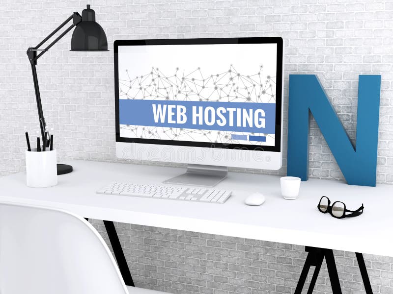 3d Computer with Words WEB HOSTING. Stock Illustration - Illustration ...