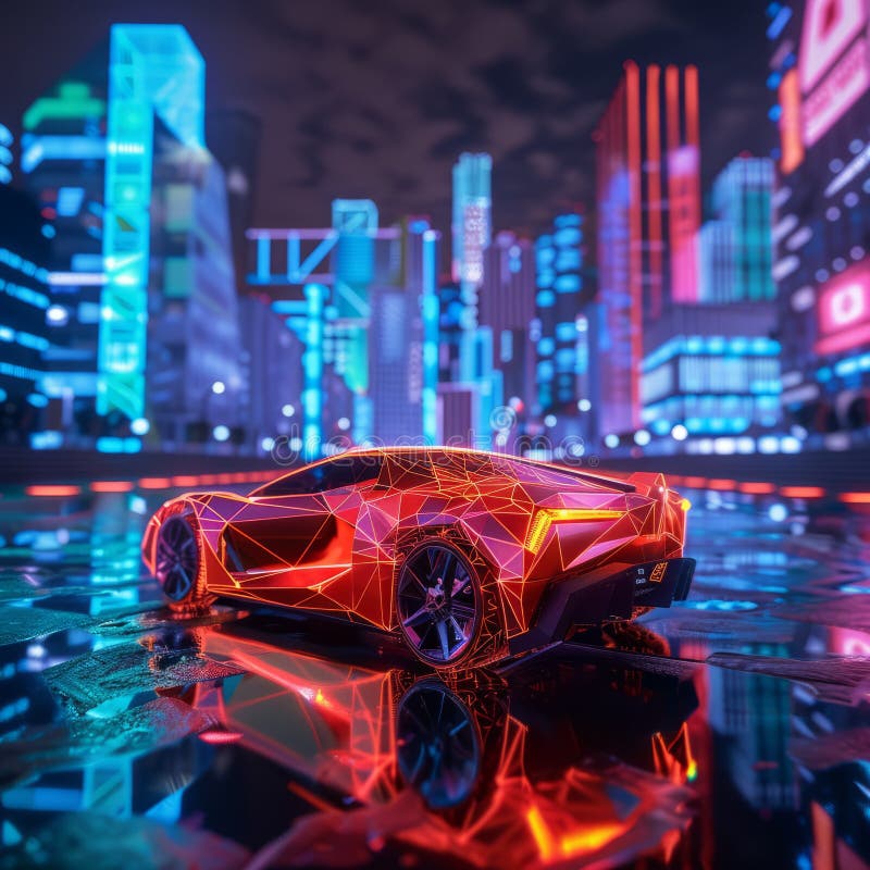 Futuristic Car of Glowing 3d Triangular Polygons Stock Illustration ...
