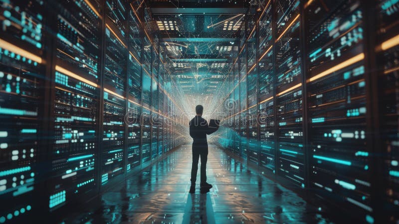 3D Concept: Chief Technology Officer of Data Center Standing in ...