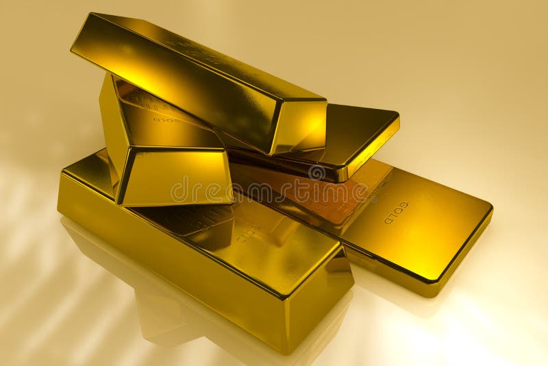 Goudstaven Blokkeren Het Concept Van Drie Dimensies Stock Afbeelding ...