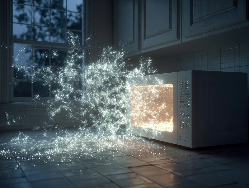 A 3D Conceptual Kitchen Scene Features a Glowing, Energy-emitting ...