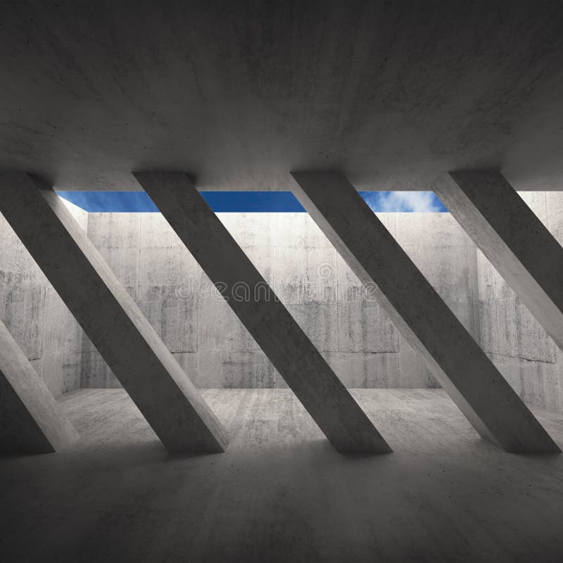 3d Concrete Interior, Diagonal Columns Stock Illustration ...
