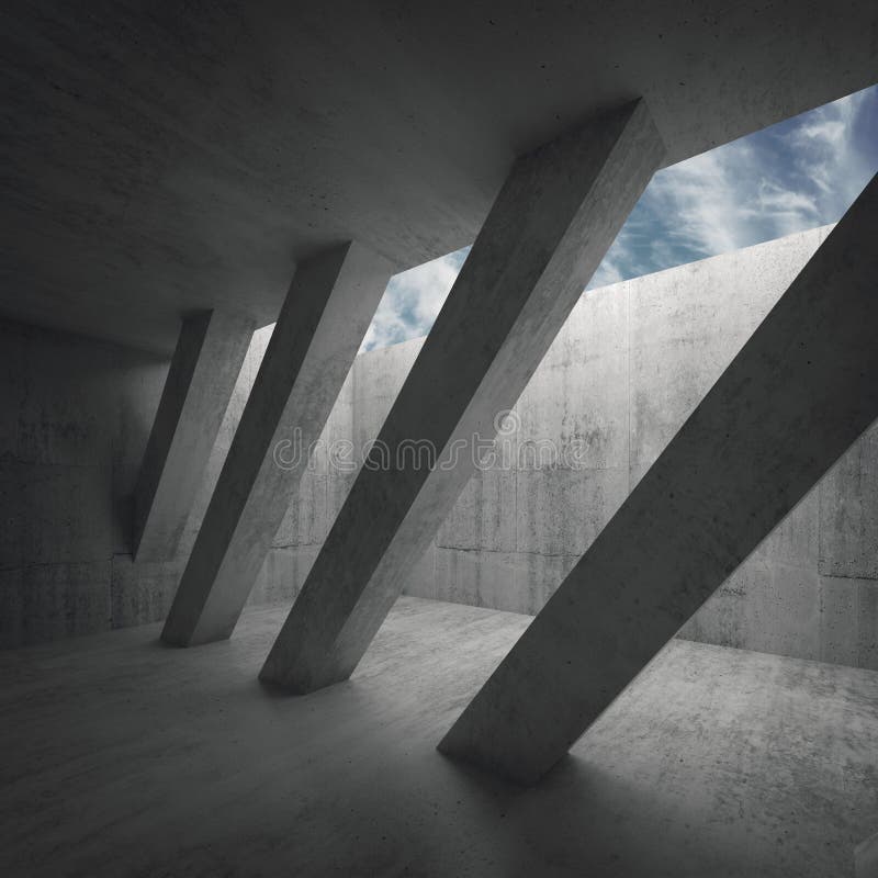3d Concrete Room Interior with Diagonal Columns Stock Illustration ...