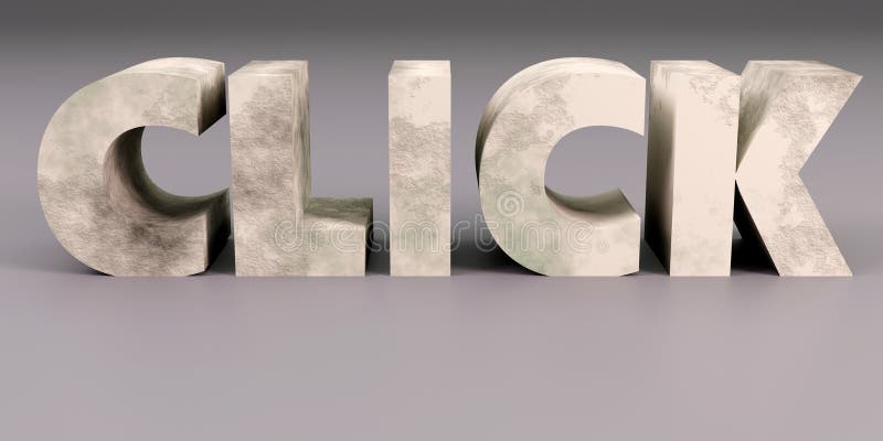 3d Concrete Sign Click Closeup on Grey Background Stock Image - Image ...