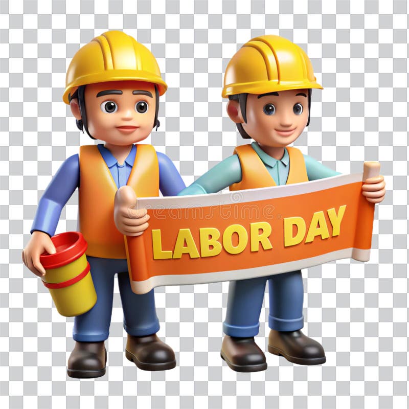 3D Construction Laborers Holding Labour Day Banner Stock Illustration ...