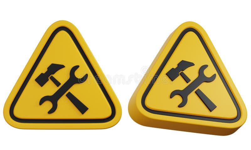 3D Construction and Maintenance Warning Signs in Yellow Stock ...