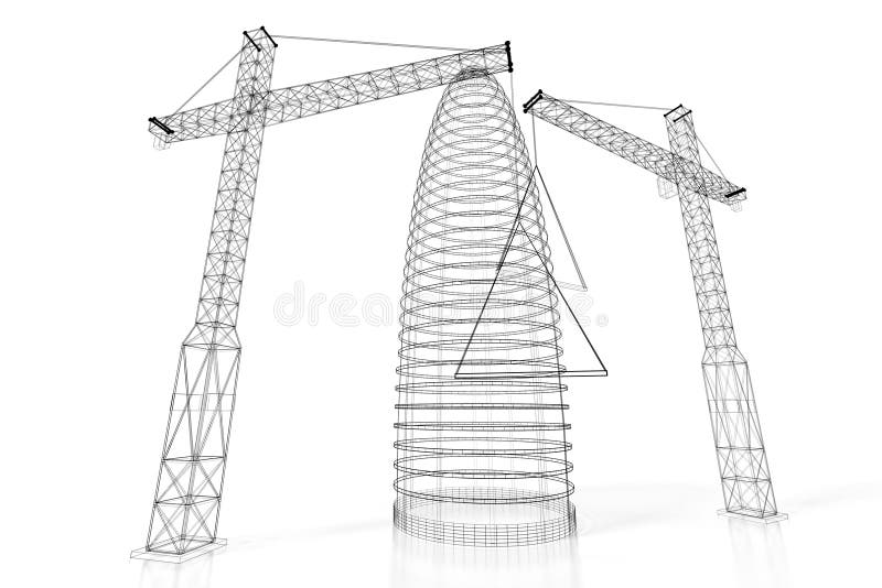 3D Construction Site, Office Building - Wireframe Stock Illustration ...