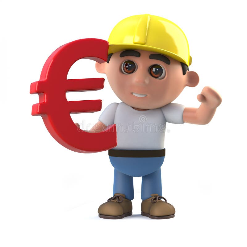 3d Construction Worker As a Euro Currency Symbol Stock Illustration ...