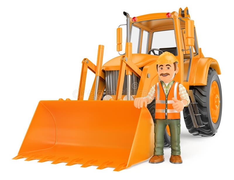3D Construction Worker with a Backhoe Stock Illustration - Illustration ...