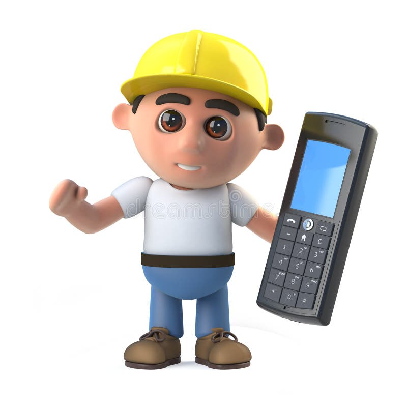 3d Construction Worker with Cell Phone Stock Illustration ...