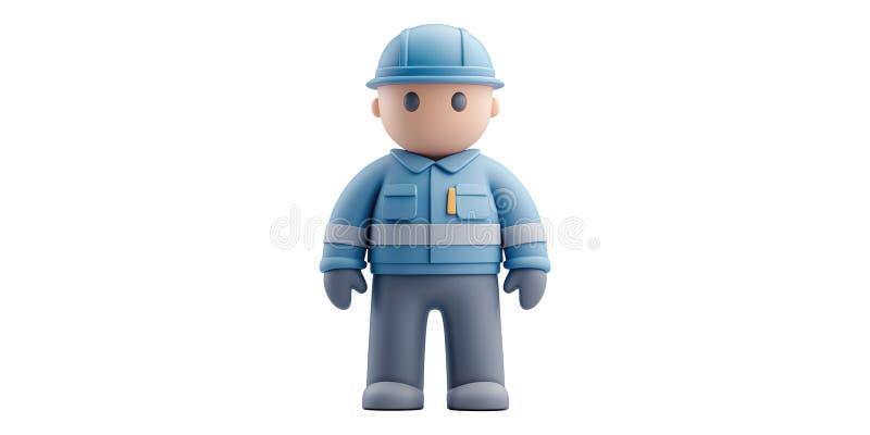 3D Construction Worker Character in Blue Uniform. Safety and ...