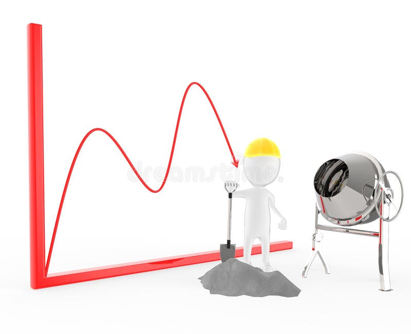 3d Construction Worker and Fluctuating Graph Stock Illustration ...