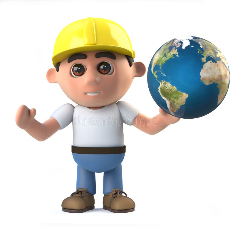 3d Construction Worker Waves Hello Stock Vector - Illustration of hello ...