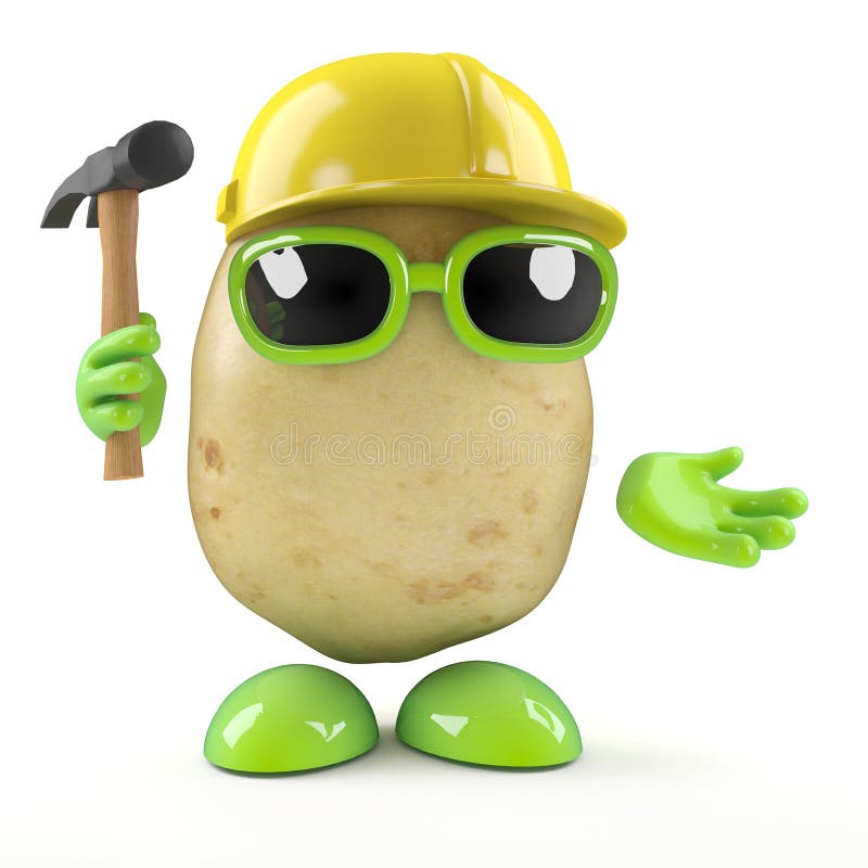 3d Construction Worker Potato Stock Illustration - Illustration of diet ...