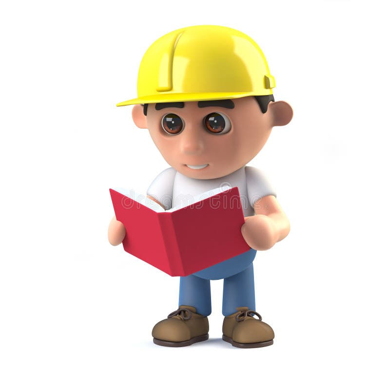 3d Construction Worker Reading a Book Stock Vector - Illustration of ...