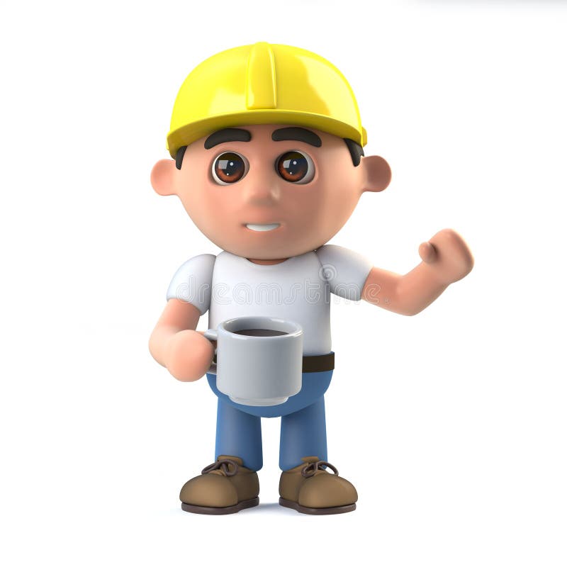 3d Construction Worker Takes a Coffee Break Stock Illustration ...