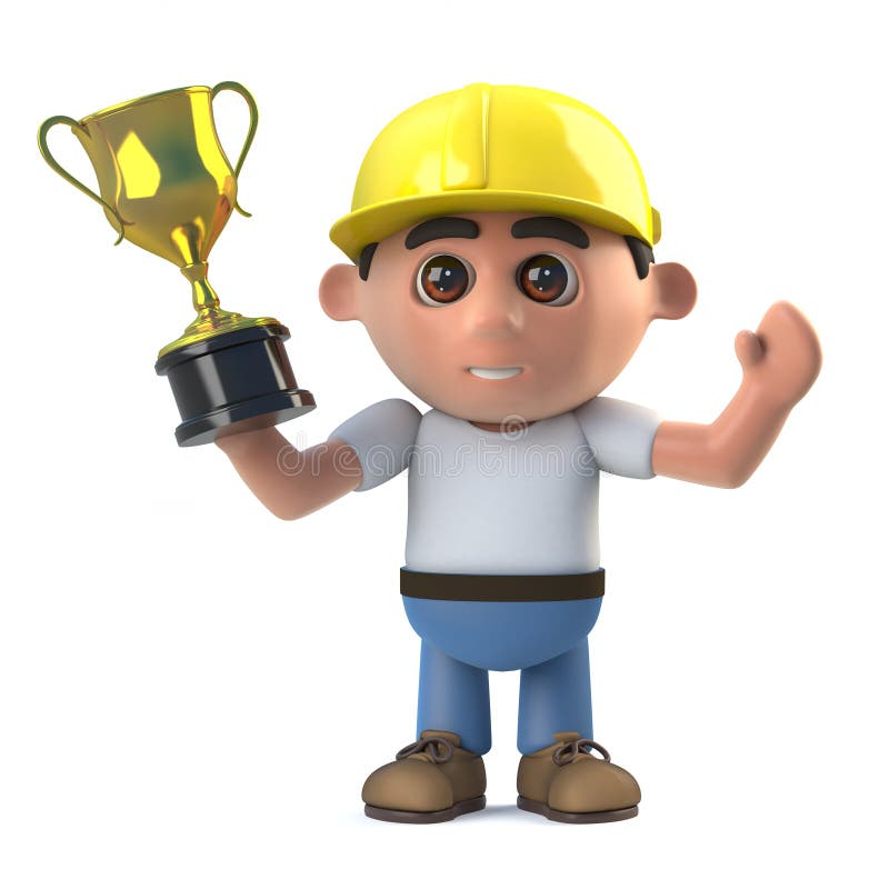 3d Construction Worker Wins a Gold Trophy Award Stock Illustration ...