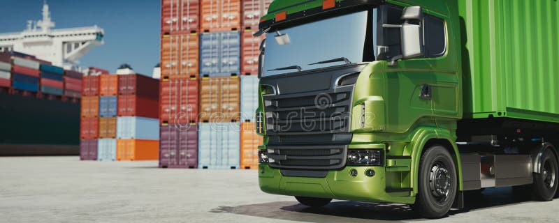 3D Container Yard with Truck and Forklift Stock Illustration ...