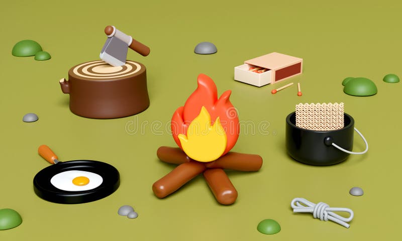 3d Cooking Campsite in Nature and Elements for Camping, Camp Fire, Trip ...