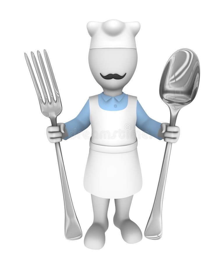 3d Cooking Chef with Fork and Spoon Stock Illustration - Illustration ...