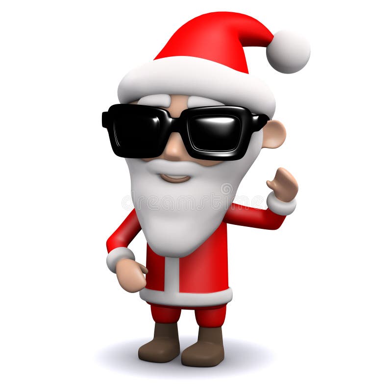 3d Cool Santa Claus Waves Hello Stock Illustration - Illustration of ...