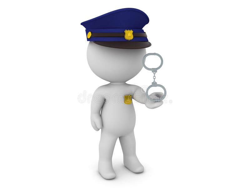 3D Cop holding hand cuffs stock illustration. Illustration of metaphor ...