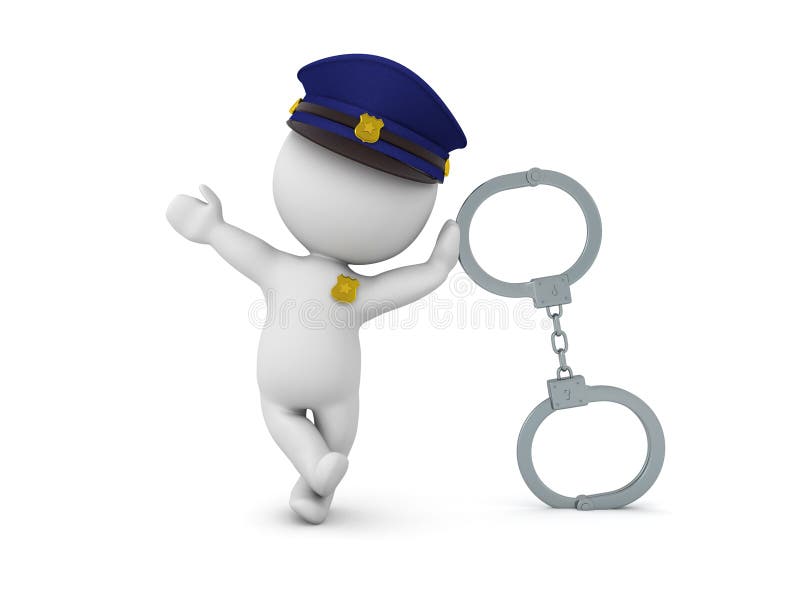 3D Cop Leaning on Hand Cuffs Stock Illustration - Illustration of ...