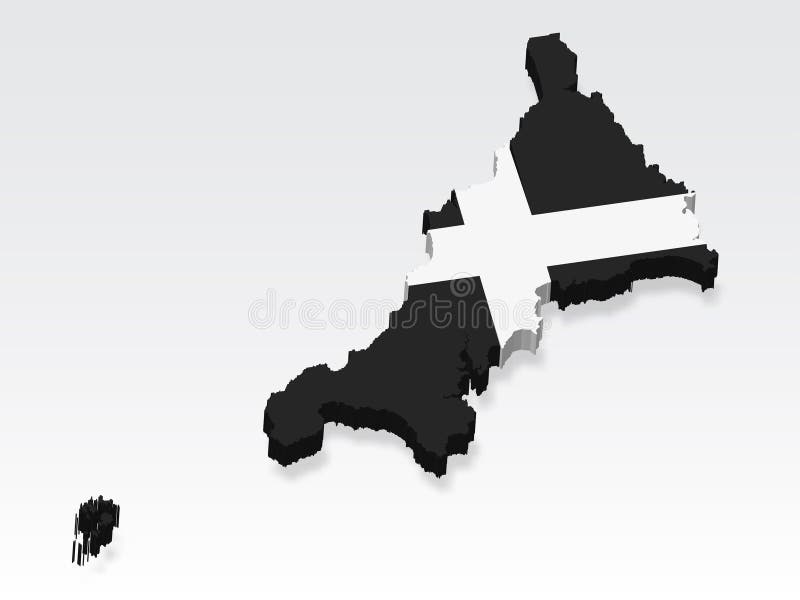 3D Cornwall is Ceremonial County of England Map with Flag. Three ...