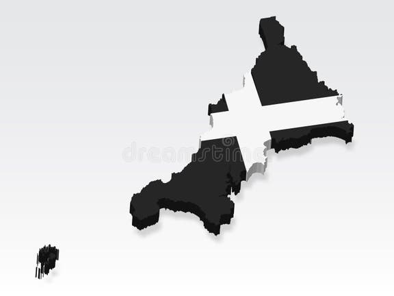 3D Cornwall is Ceremonial County of England Map with Flag. Three ...