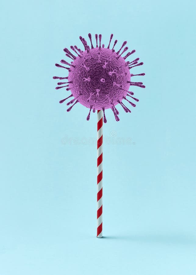 3D Coronavirus Bacteria on a Plastic Straw As a Candy. Stock Image ...
