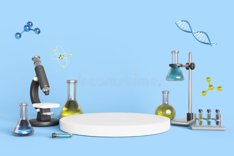 3d Cosmetic Laboratory Podium with Microscope, Glass Flasks, Dna ...