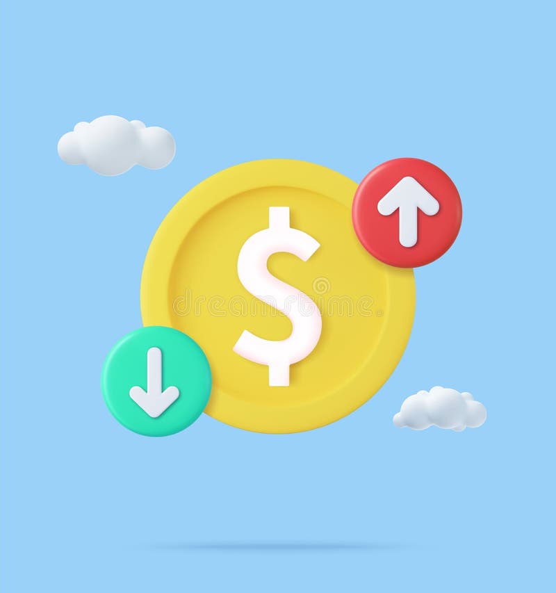 3d Cost of Dollar with Arrow Down and Up. Stock Vector - Illustration of vector, icon: 280578989