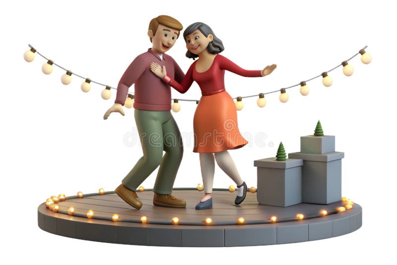 3D Couple Dancing on Valentine S Rooftop with Glowing String Lights ...