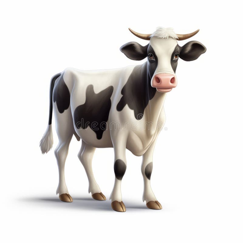 Cel Shaded 3d Cow Posing Against White Background Stock Illustration ...