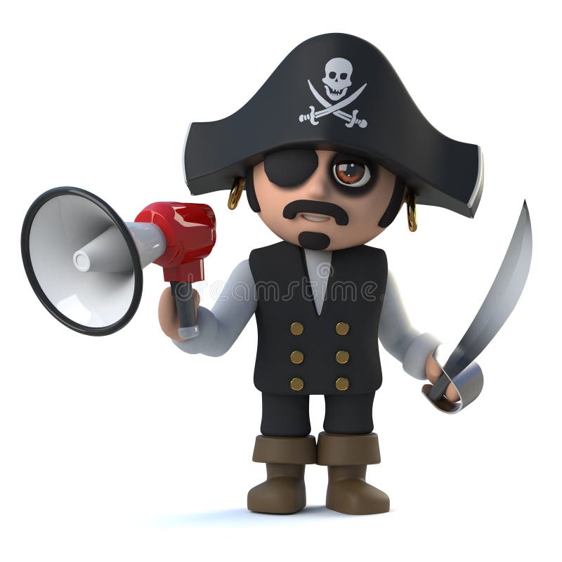 3d Crazy Cartoon Pirate Captain Character Holding a Megaphone Stock ...