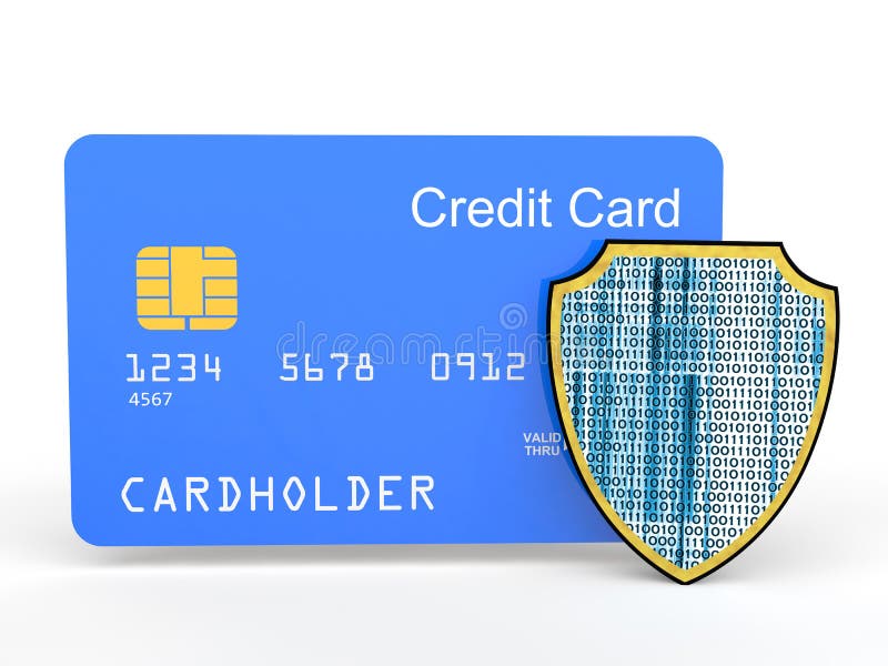 3d credit card with shield stock illustration. Illustration of render ...