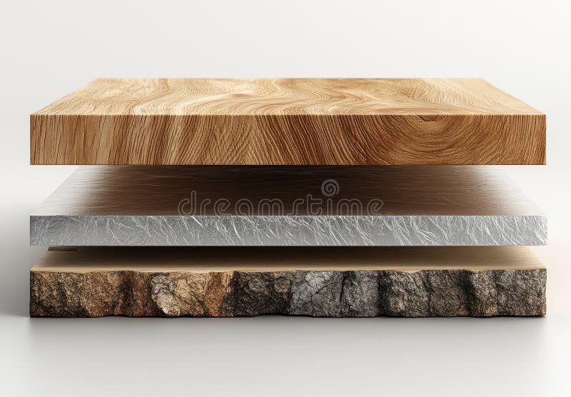 3D Cross-section of Different Materials, in Layers Showing an Oak Board ...