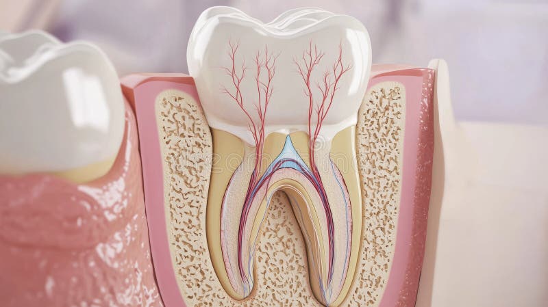 3D Cross-section Illustration of a Human Tooth with Nerves and Tissues ...