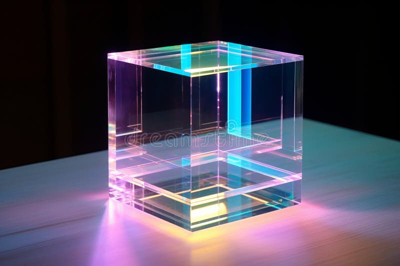 3d Crystal Glass Cube with Refraction and Holograph Stock Image - Image ...