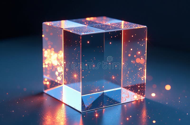 3d Crystal Glass Cube with Refraction and Holograph Stock Photo - Image ...