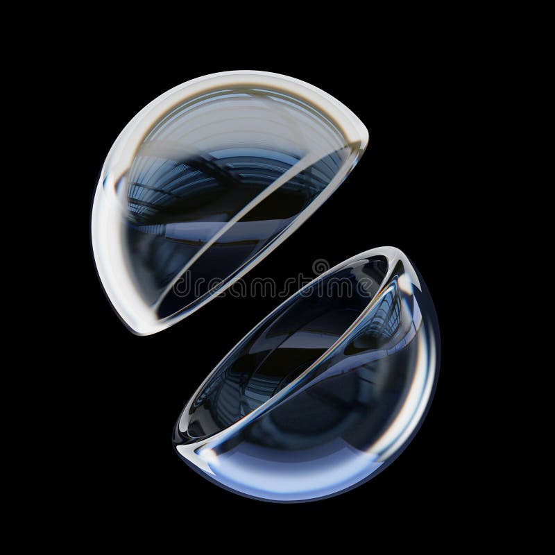 3d Crystal Glass Sphere Cut in Half Render Icon. Transparent Hollow ...